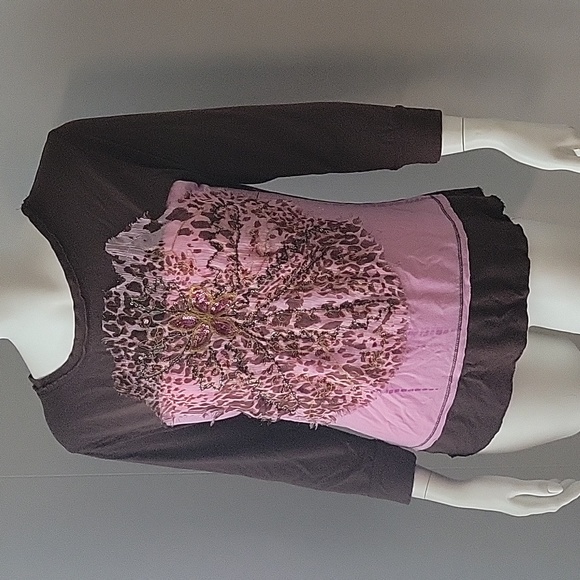 Shana K | Tops | Shana K Womans Sz L Top Pink Brown Animal Print 34 ...